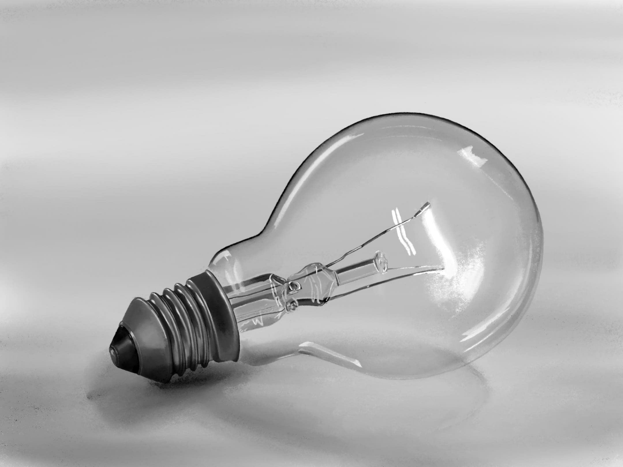 2D Digital Drawing Tutorial- Realistic Bulb Black/White Illustration ...