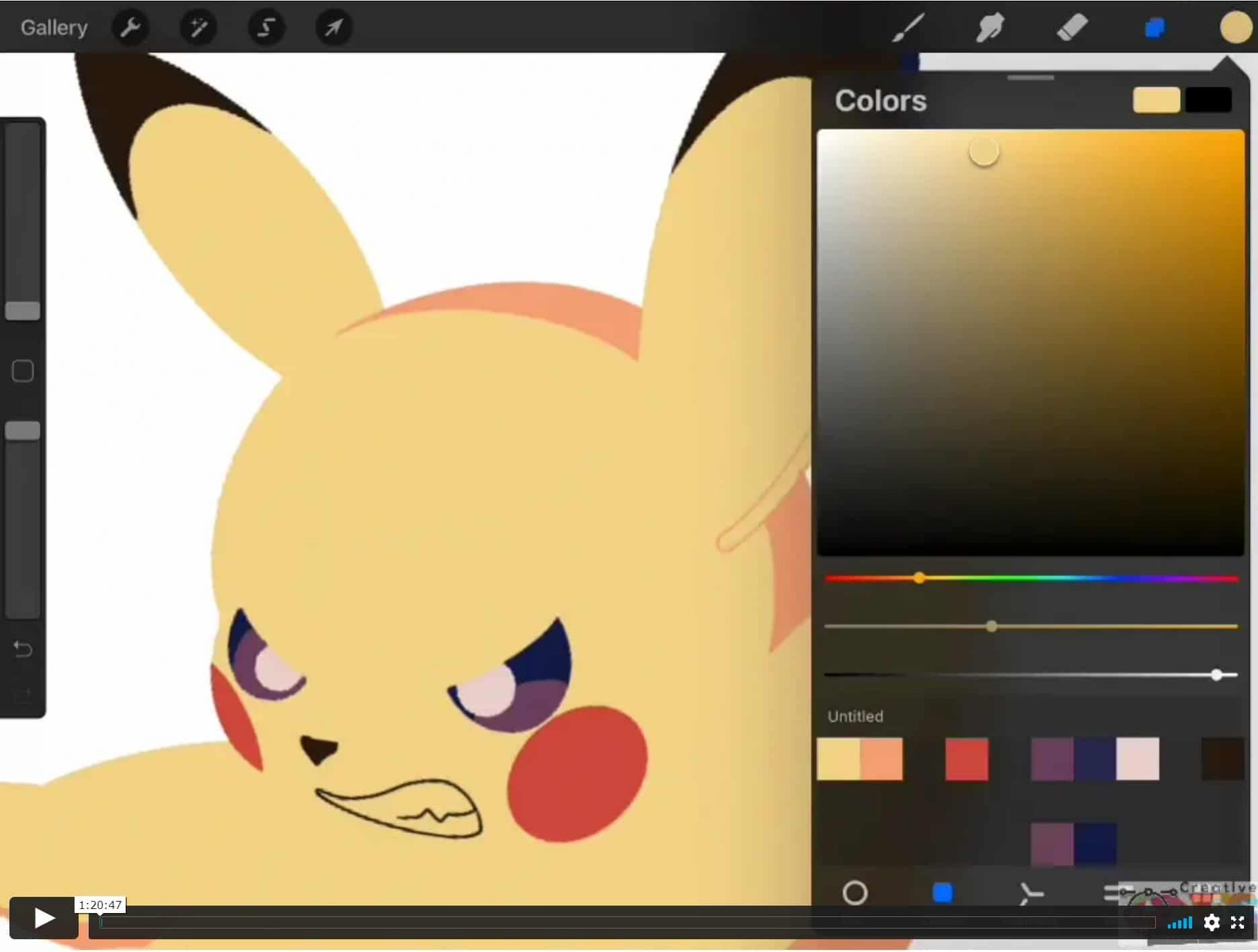 Drawing digital illustration of Pikachu