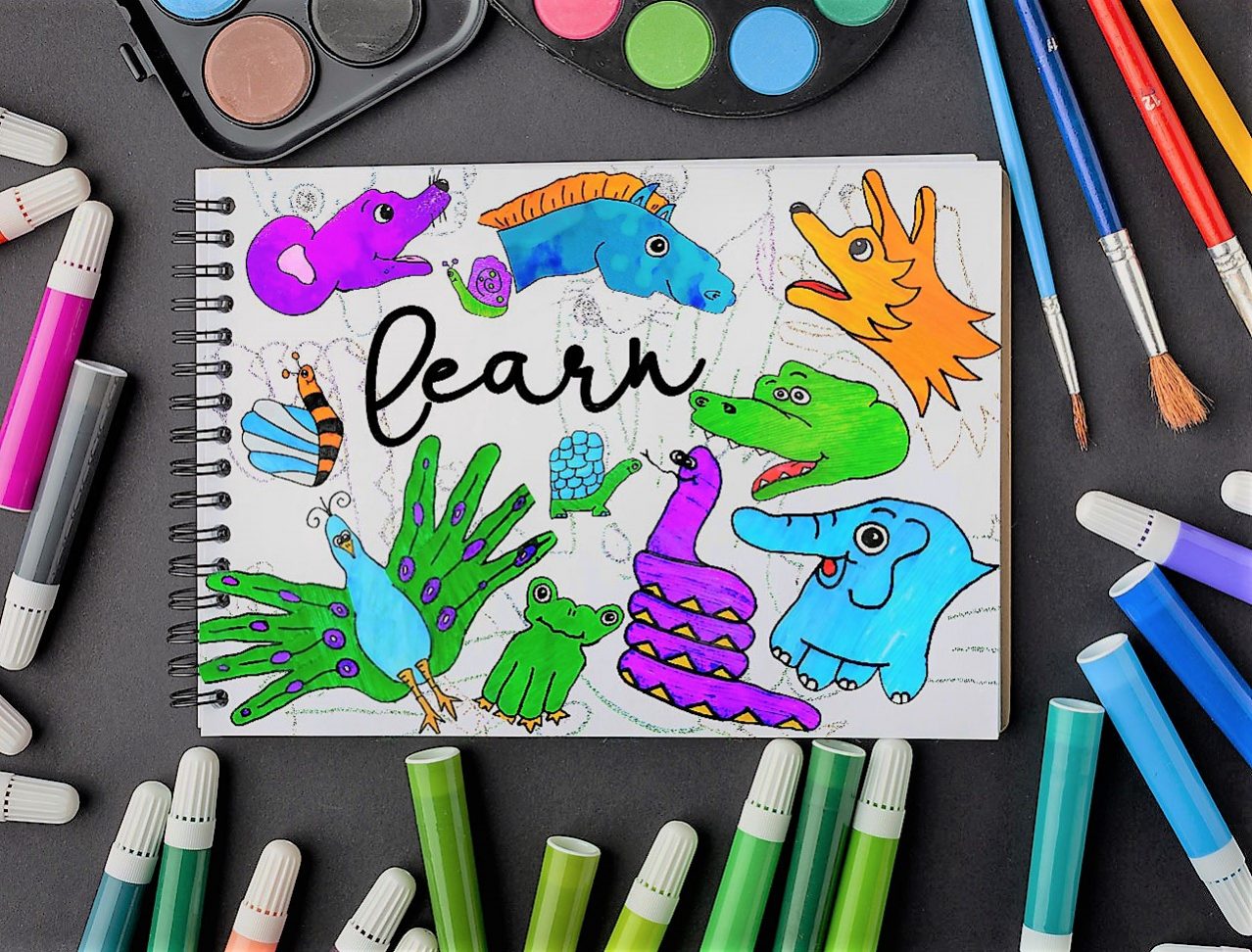 Draw on paper a series of "Animals using your hand as guideline ...