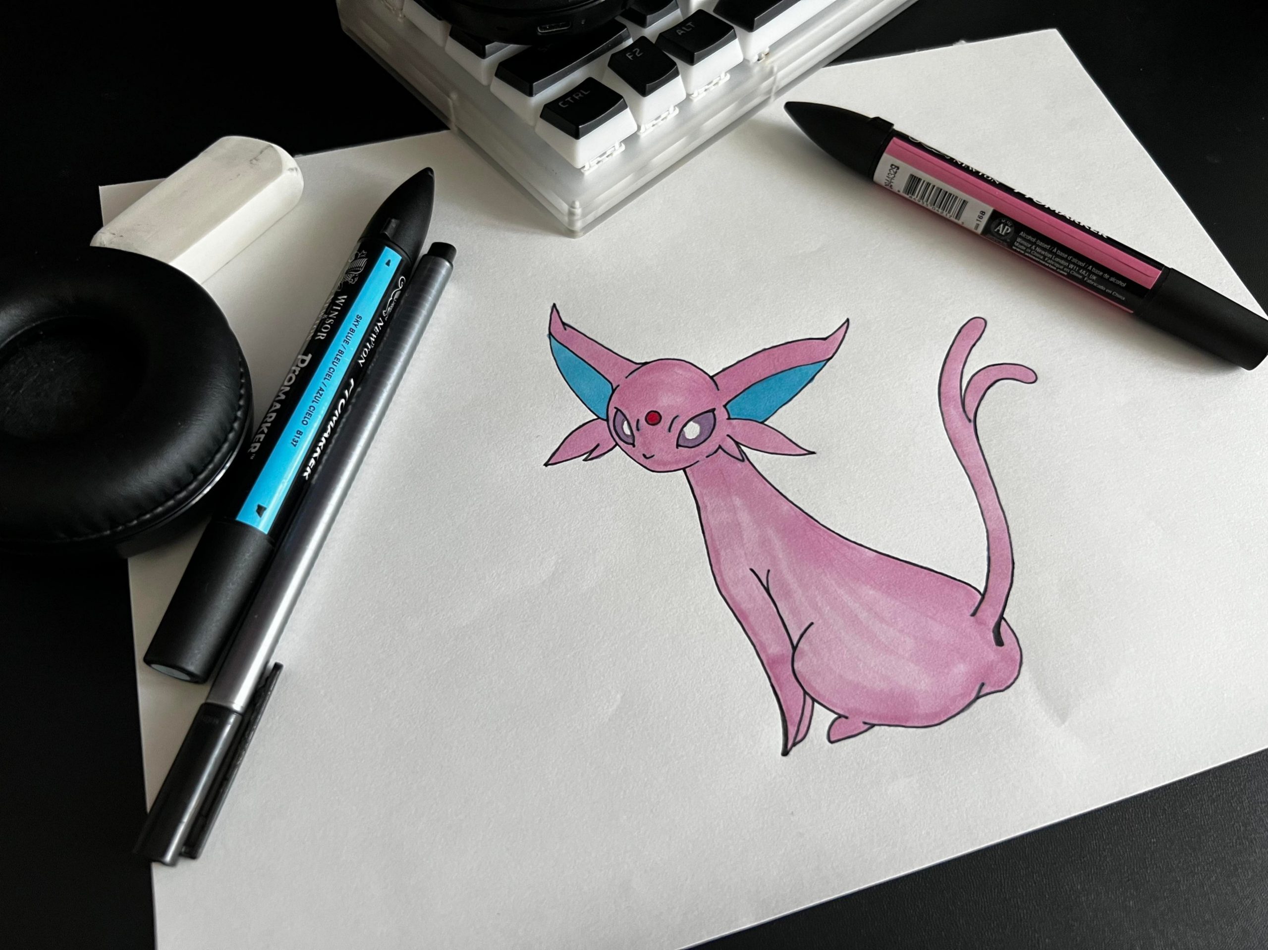 Draw on paper Pokémon Espeon- Traditional Art on Paper