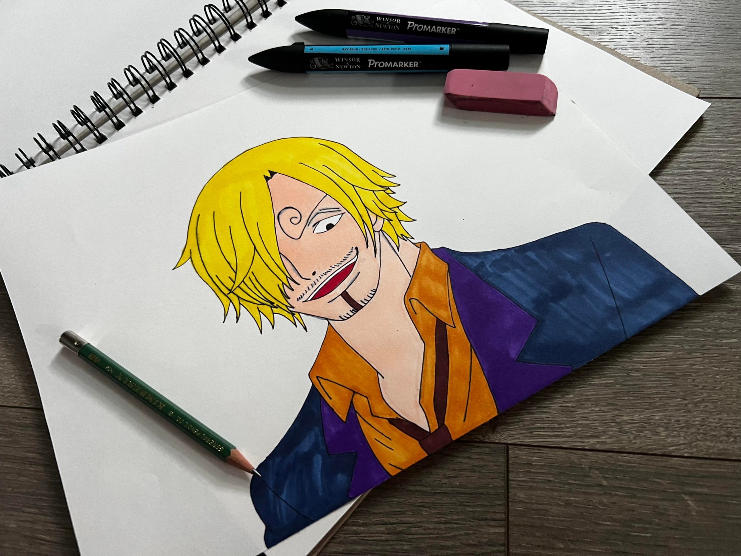 Draw on paper Sanji from Anime Series- Traditional Art on Paper
