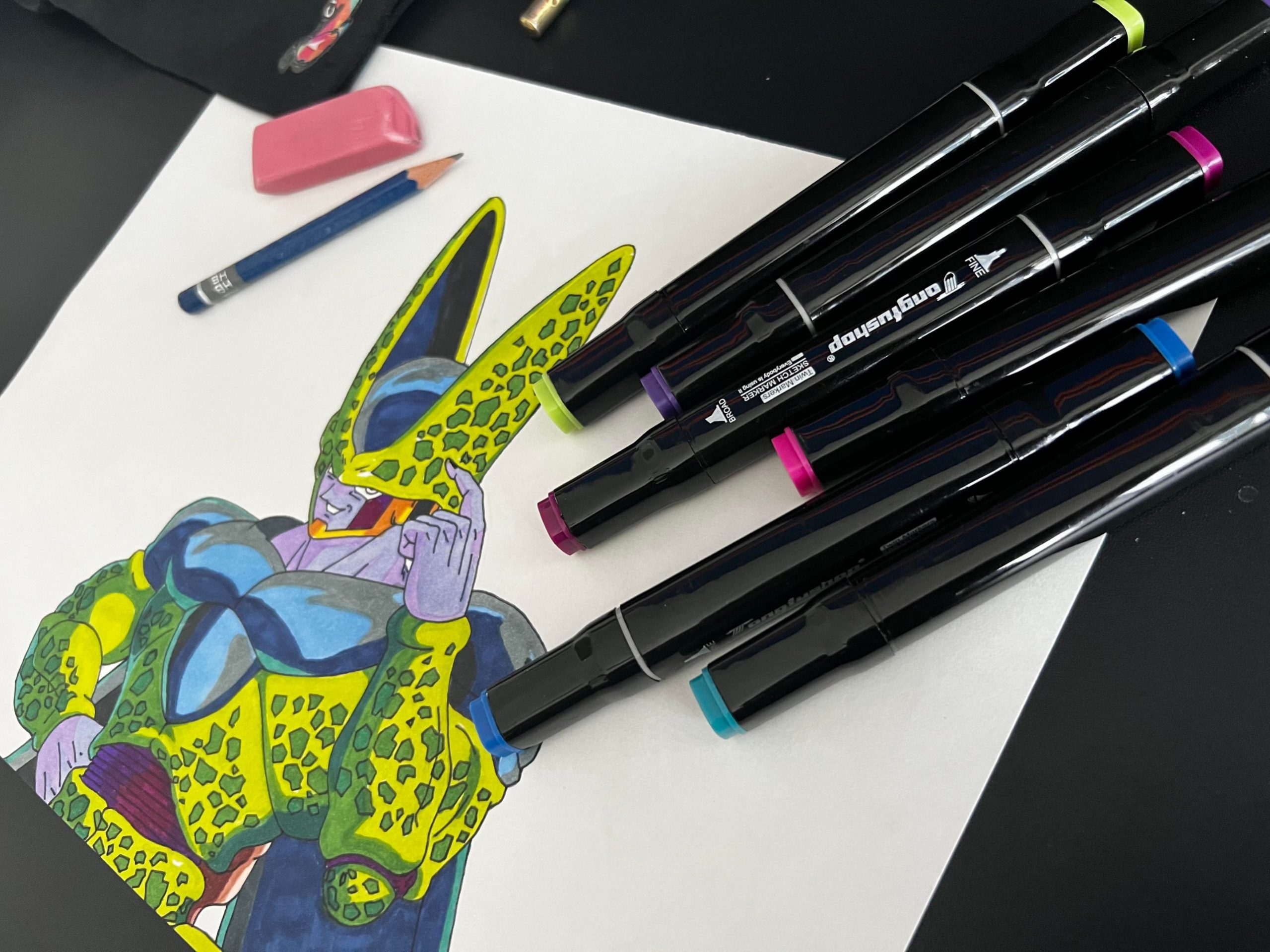 Draw on paper Perfect Cell from Anime- Traditional Art